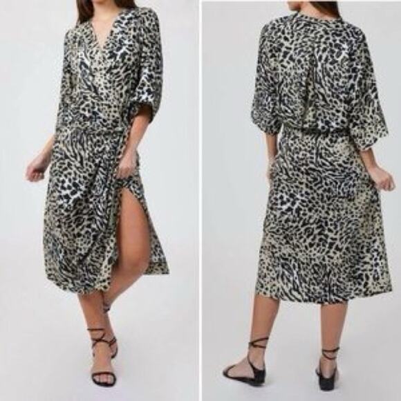 Smythe | Dresses | Smythe Dress Leopard Print Drop Waist Kimono Midi ...
